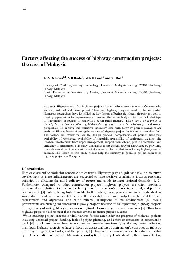 (PDF) Factors affecting the success of highway construction projects ...