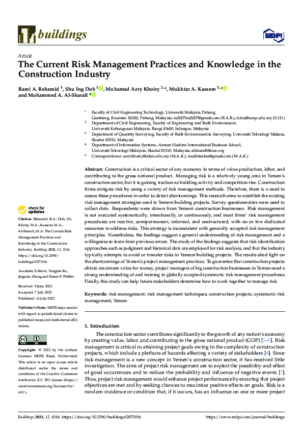 (PDF) The Current Risk Management Practices and Knowledge in the Construction Industry