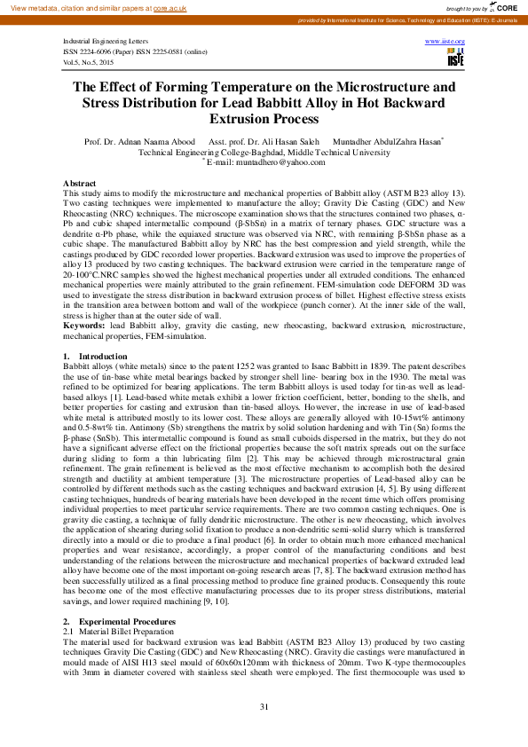 (PDF) The Effect of Forming Temperature on the Microstructure and Stress Distribution for Lead ...