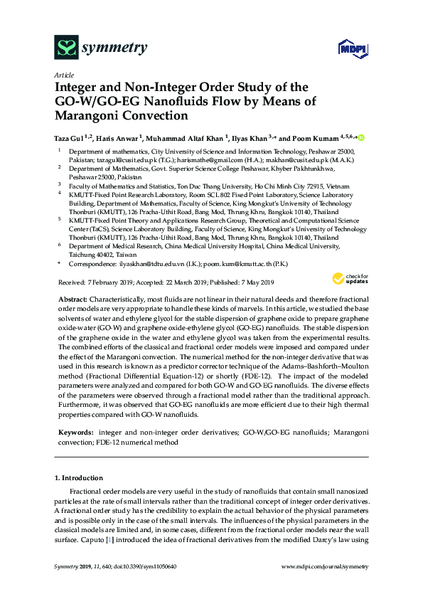 (PDF) Integer and Non-Integer Order Study of the GO-W/GO-EG Nanofluids Flow by Means of ...