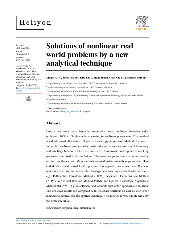 (PDF) Solutions of nonlinear real world problems by a new analytical ...
