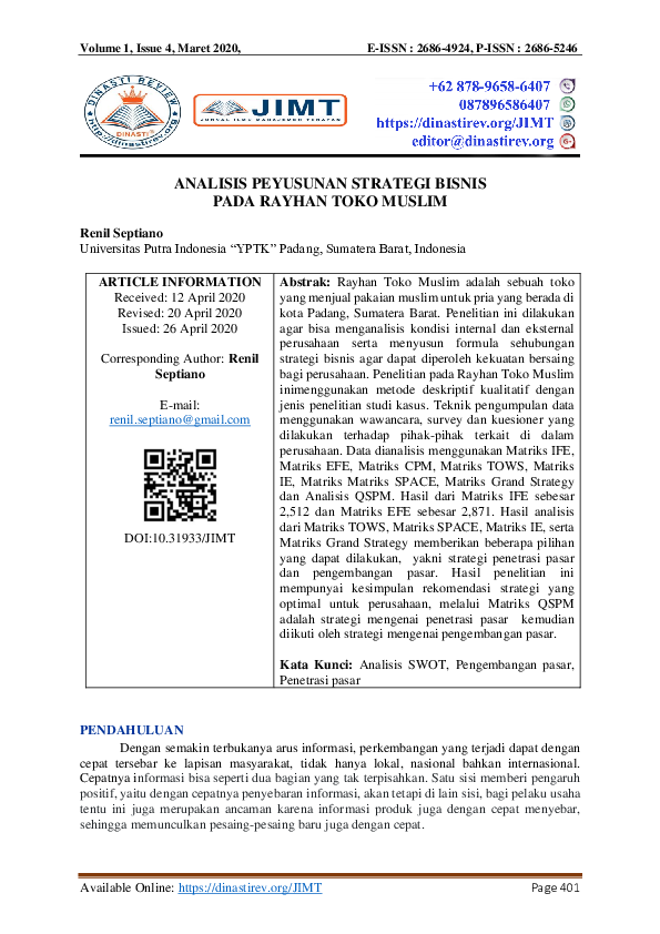 (PDF) Analisis Peyusunan Strategi Bisnis Pada Rayhan Toko Muslim