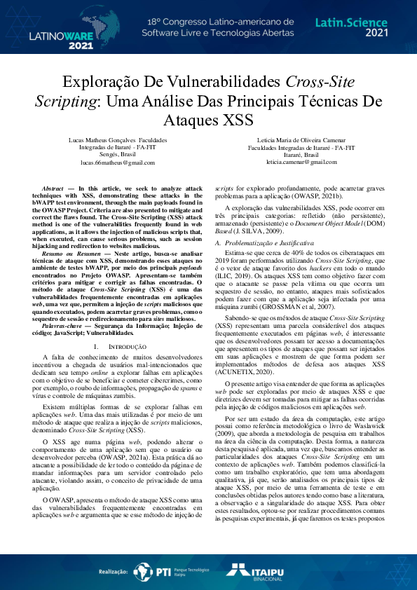 (PDF) Exploração De Vulnerabilidades Cross-Site Scripting: Uma Análise ...