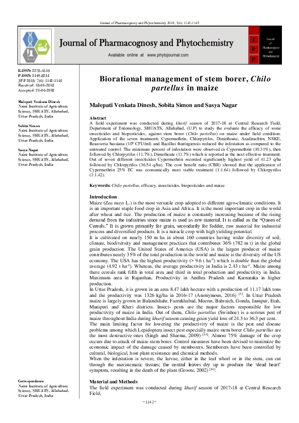 (PDF) Biorational management of stem borer, Chilo partellus in maize