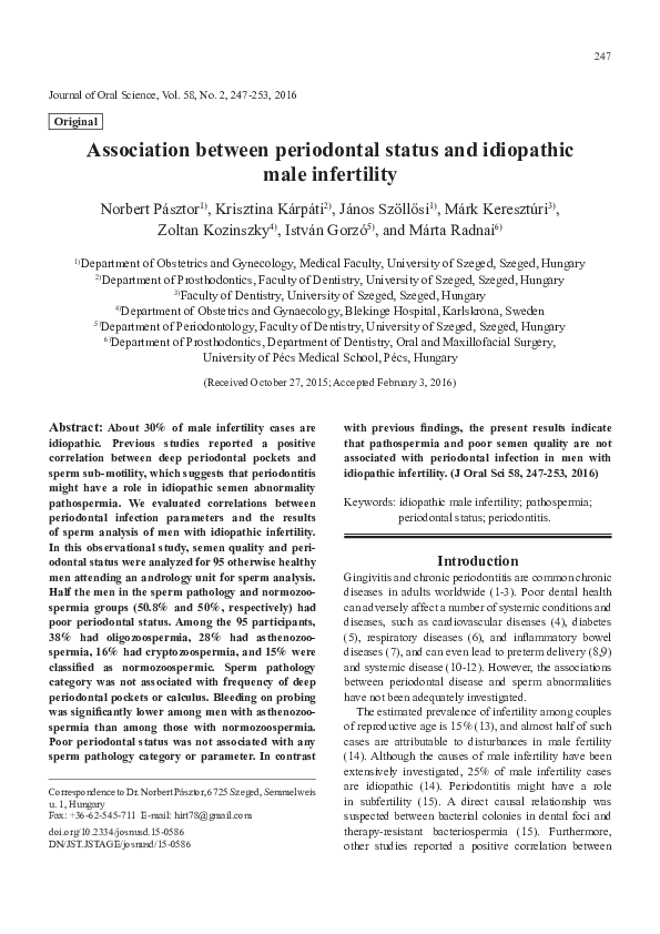 (PDF) Association between periodontal status and idiopathic male infertility