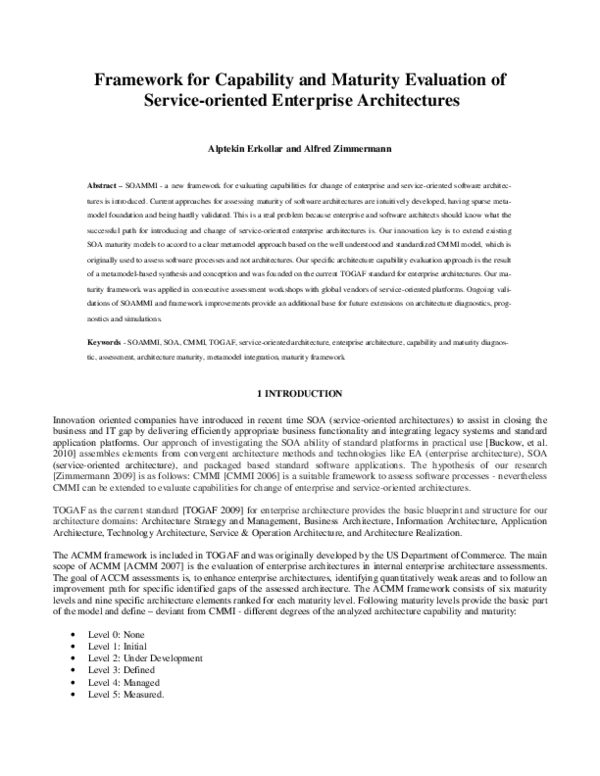 Pdf Framework For Capability And Maturity Evaluation Of Service