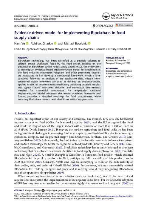 (PDF) Evidence-driven model for implementing Blockchain in food supply chains