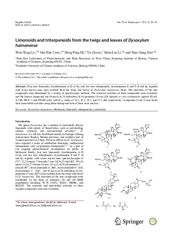 (PDF) Limonoids and triterpenoids from the twigs and leaves of ...