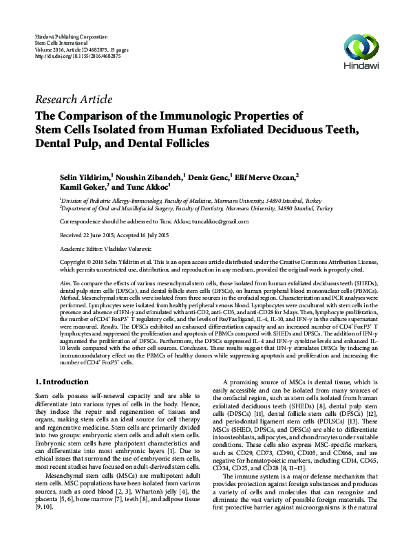 (PDF) The Comparison of the Immunologic Properties of Stem Cells ...