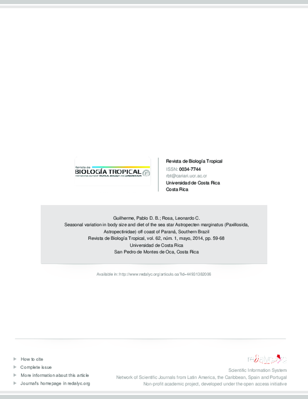 (PDF) Seasonal variation in body size and diet of the sea star ...