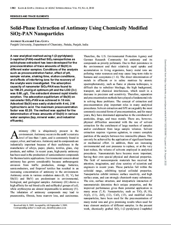 (PDF) Solid-Phase Extraction of Antimony Using Chemically Modified SiO2 ...