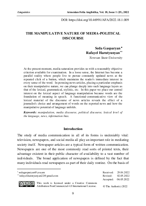 (PDF) Manipulative Nature of Media-Political Discourse