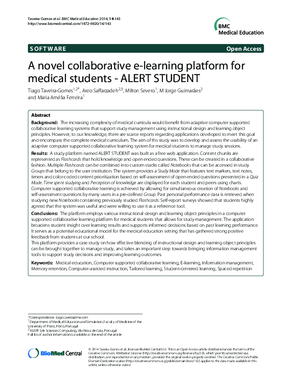 (PDF) A novel collaborative e-learning platform for medical students - ALERT STUDENT