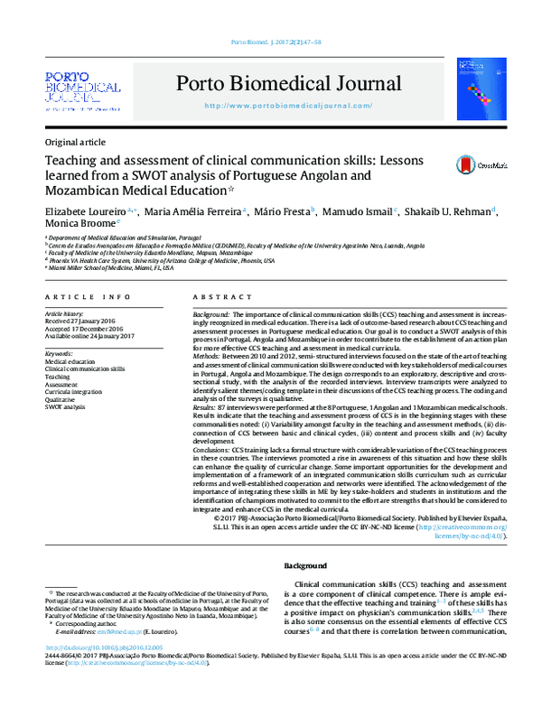(PDF) Teaching and assessment of clinical communication skills: Lessons learned from a SWOT ...