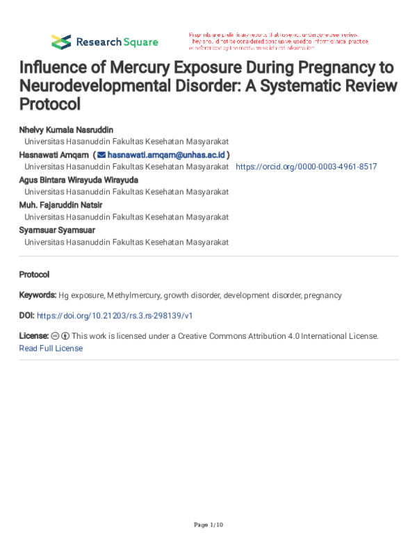 (PDF) Influence of Mercury Exposure During Pregnancy to ...