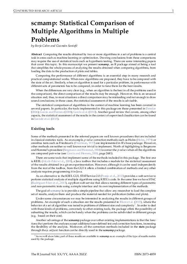 Pdf Scmamp Statistical Comparison Of Multiple Algorithms In Multiple