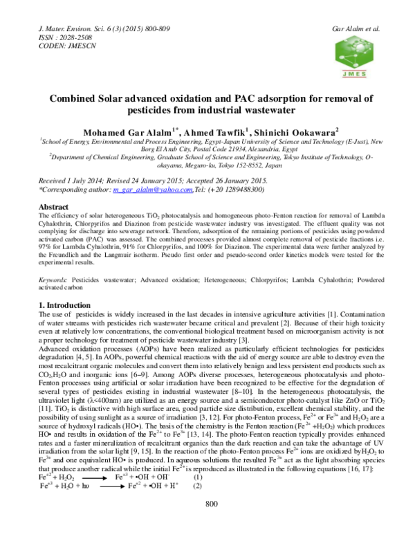 (PDF) Combined Solar advanced oxidation and PAC adsorption for removal ...
