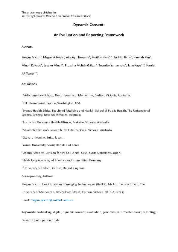 (PDF) Dynamic Consent: An Evaluation and Reporting Framework | Beverley ...