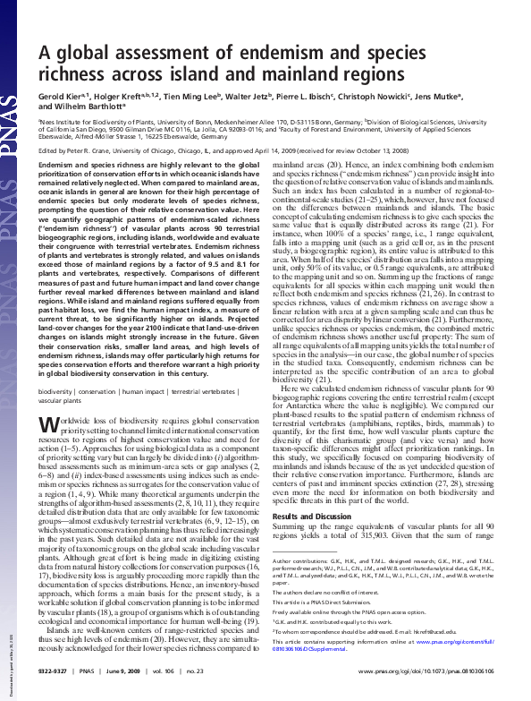 (PDF) A global assessment of endemism and species richness across ...