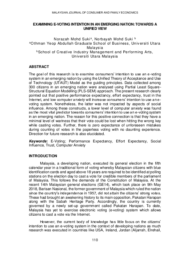 (PDF) Examining E-Voting Intention in an Emerging Nation: Towards a ...