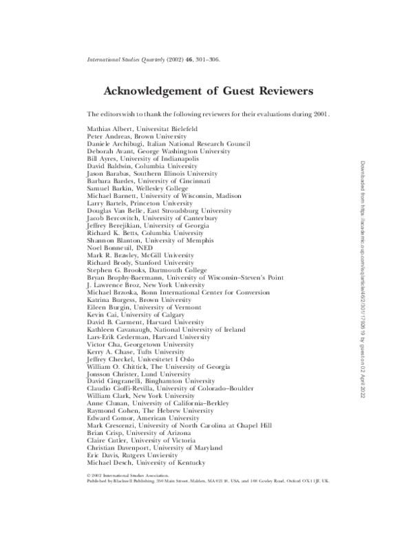 (PDF) Acknowledgement of Guest Reviewers