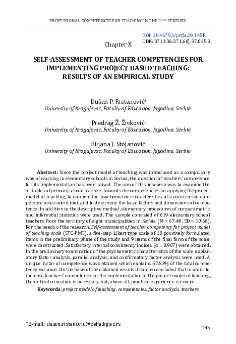 (PDF) Self-Assessment of Teacher Competencies for Implementing Project ...