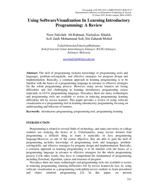 (PDF) Using SoftwareVisualization In Learning Introductory Programming: A Review