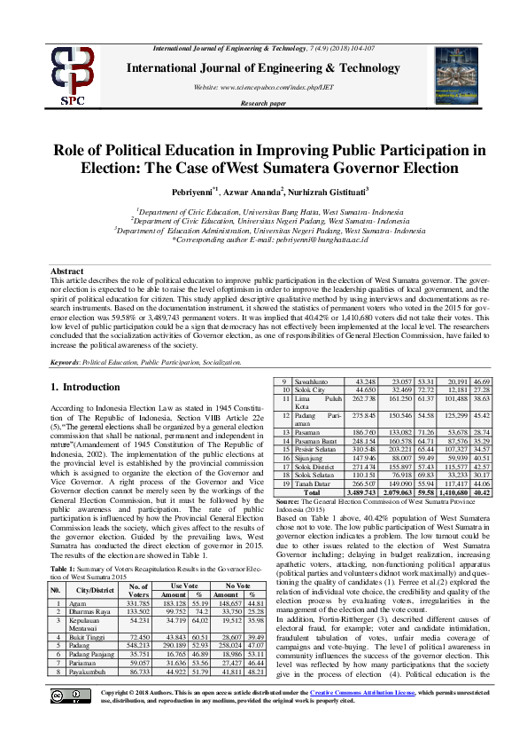 (PDF) Role of Political Education in Improving Public Participation in ... (PDF) Role of Political Education in Improving Public Participation in ...