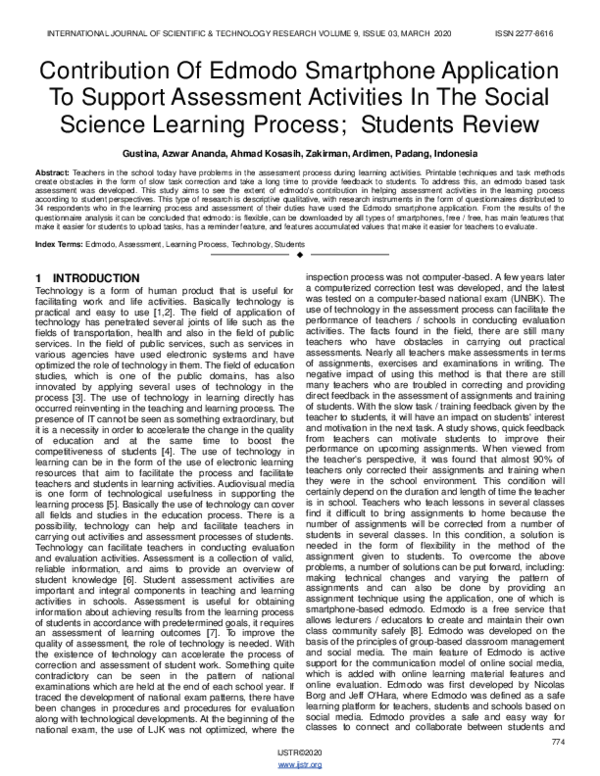 (PDF) Contribution Of Edmodo Smartphone Application To Support Assessment Activities In The ...