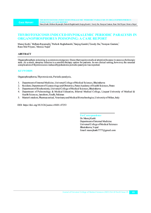 (PDF) Thyrotoxicosis Induced Hypokalemic Periodic Paralysis in ...