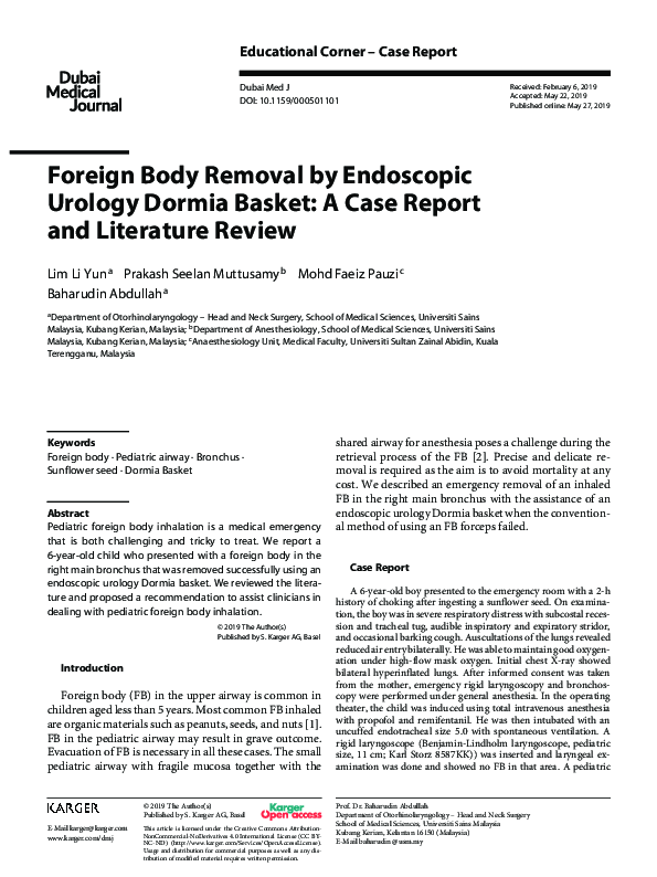 (PDF) Foreign Body Removal by Endoscopic Urology Dormia Basket: A Case ...