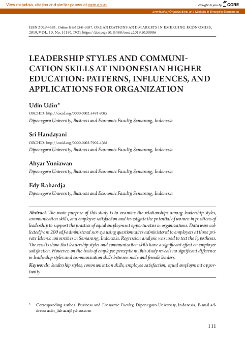 (PDF) Leadership Styles and Communication Skills at Indonesian Higher ...