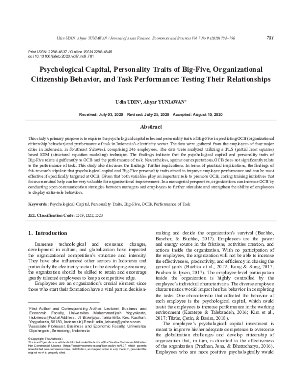 (PDF) Psychological Capital, Personality Traits of Big-Five ...