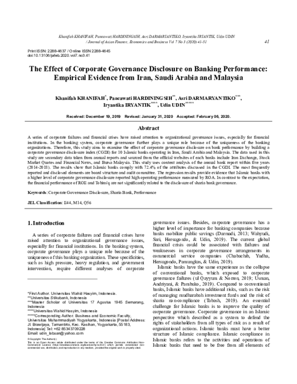 (PDF) The Effect of Corporate Governance Disclosure on Banking Performance: Empirical Evidence ...