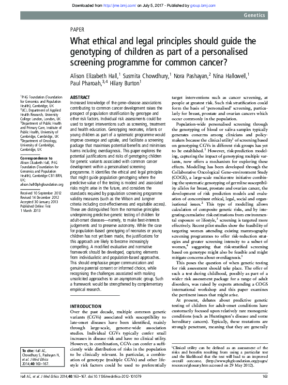 (PDF) What ethical and legal principles should guide the genotyping of ...
