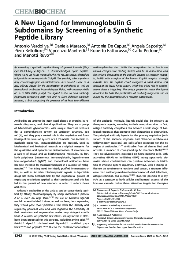 (PDF) A New Ligand for Immunoglobulin G Subdomains by Screening of a ...