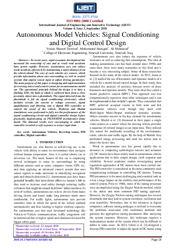 (PDF) Autonomous Model Vehicles: Signal Conditioning and Digital ...