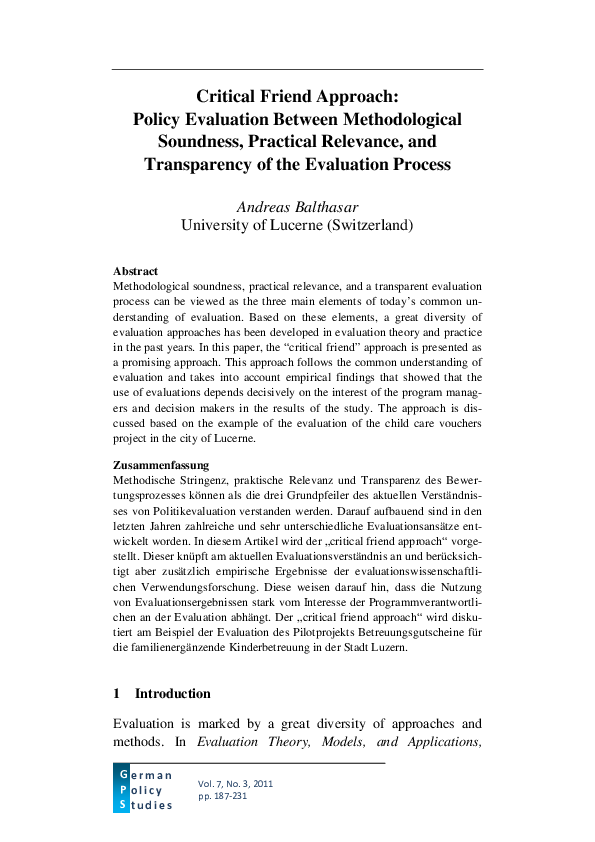 (PDF) Critical Friend Approach: Policy Evaluation Between Methodological Soundness, Practical ...
