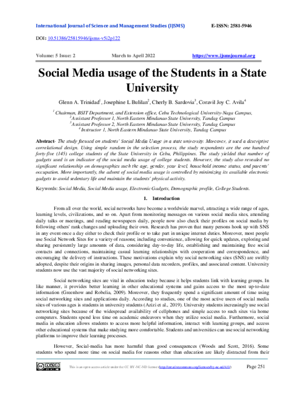 (PDF) Social Media usage of the Students in a State University