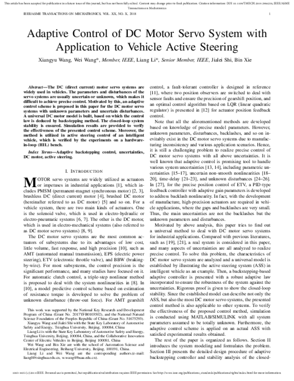 (PDF) Adaptive Control of DC Motor Servo System With Application to ...