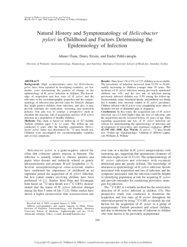 (PDF) Natural History and Symptomatology of Helicobacter pylori in ...