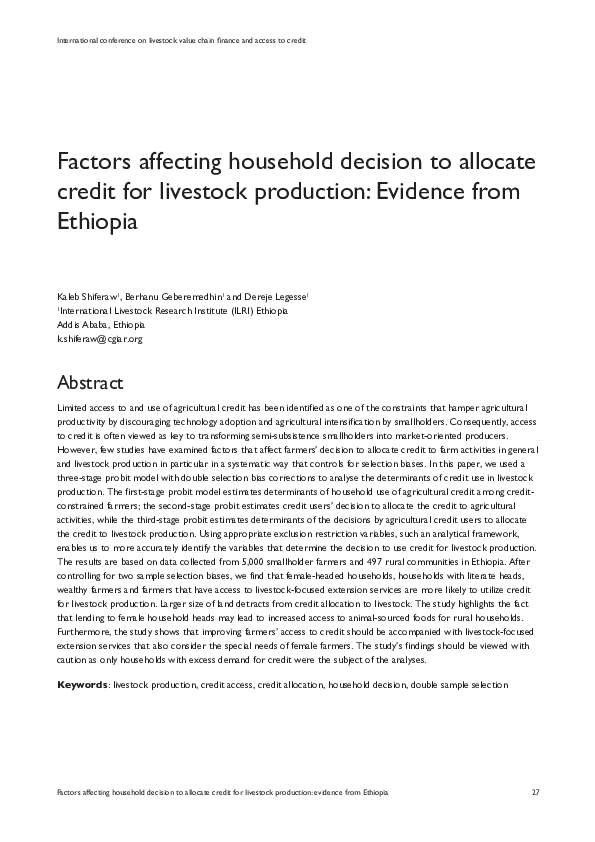(PDF) Factors affecting household decision to allocate credit for ...