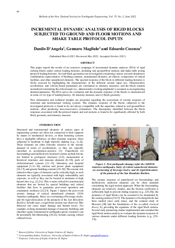 (PDF) Incremental dynamic analysis of rigid blocks subjected to ground and floor motions and ...