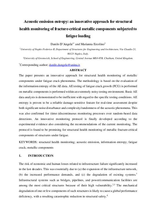 (PDF) Acoustic emission entropy: An innovative approach for structural health monitoring of ...