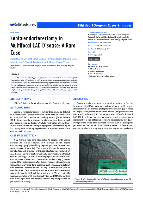(PDF) Septalendarterectomy in Multifocal LAD Disease : A Rare Case