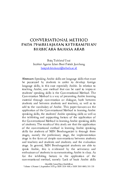 (PDF) Conversational Method Pada Pembelajaran Keterampilan Berbicara ...