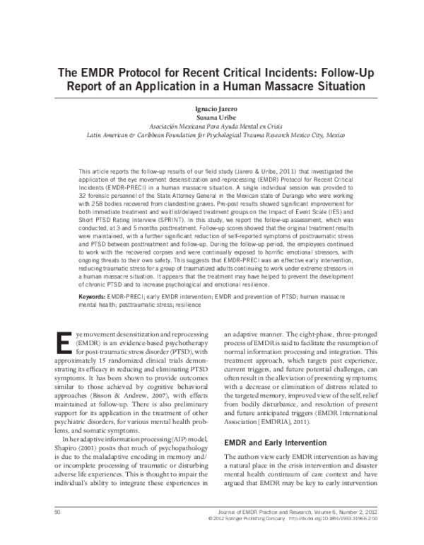 (PDF) The EMDR Protocol for Recent Critical Incidents: Follow-Up Report ...