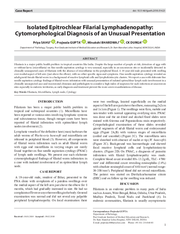 (PDF) Isolated Epitrochlear Filarial Lymphadenopathy: Cytomorphological ...