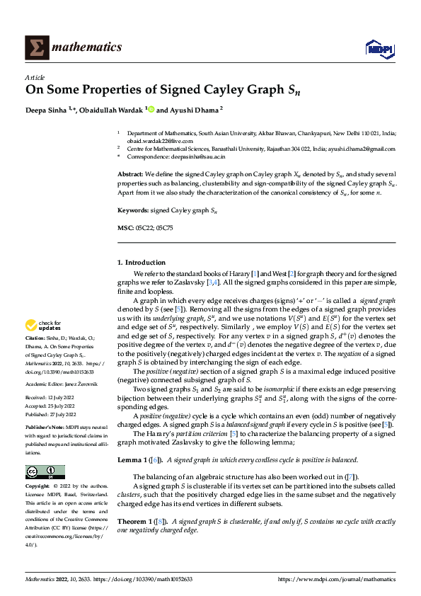 (PDF) On Some Properties of Signed Cayley Graph Sn