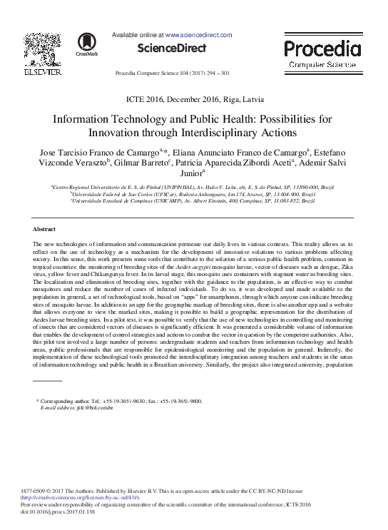 (PDF) Information Technology and Public Health: Possibilities for ...
